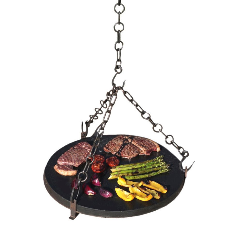 Kadai Stone Griddle Plate with metal ring and stand, 3 chains and hook